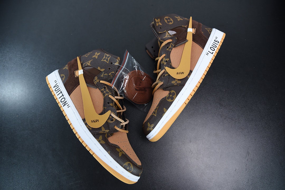 Gift off White Jordan 1 High Custom Brown Unisex Sneaker - Etsy