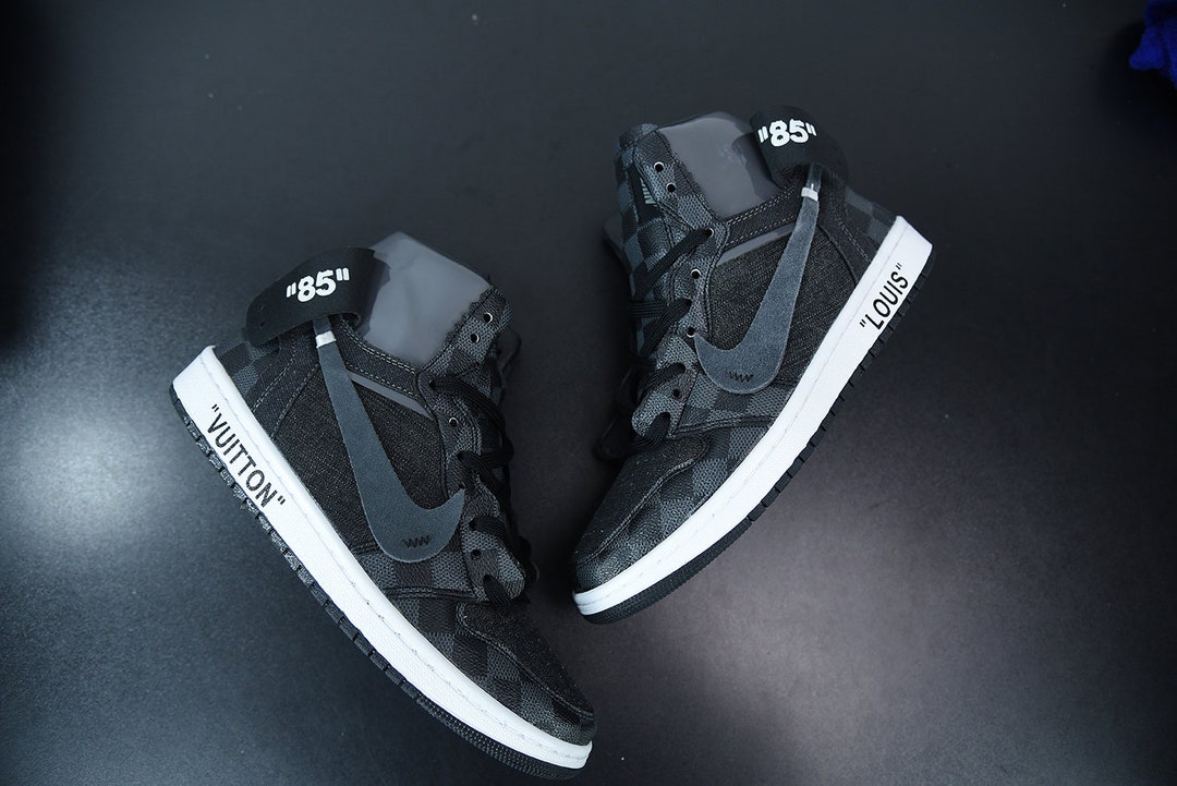 Gift off White Jordan 1 High Custom Black Unisex Sneaker - Etsy