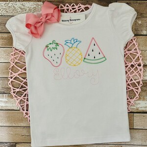Personalized Girls Summer Shirt: Fruit Trio Sketch, Embroidered Name - Etsy