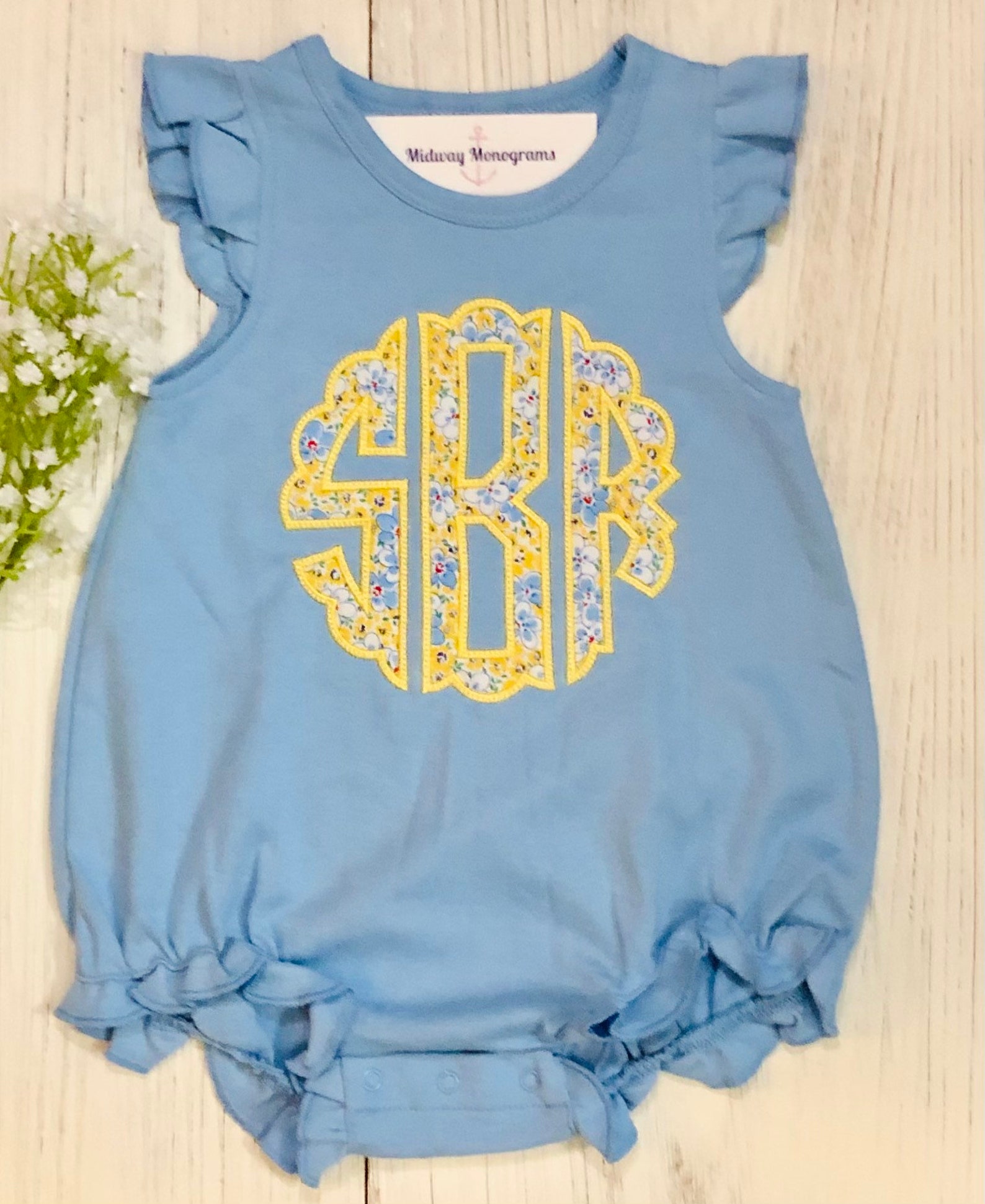 Monogram Girls Bubble Outfit Appliqué Scallop Monogram | Etsy