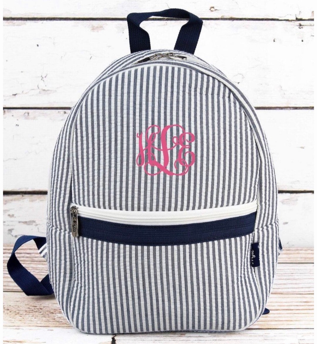 Small Navy Seersucker Backpack - Monogrammed Toddler Backpack - Etsy