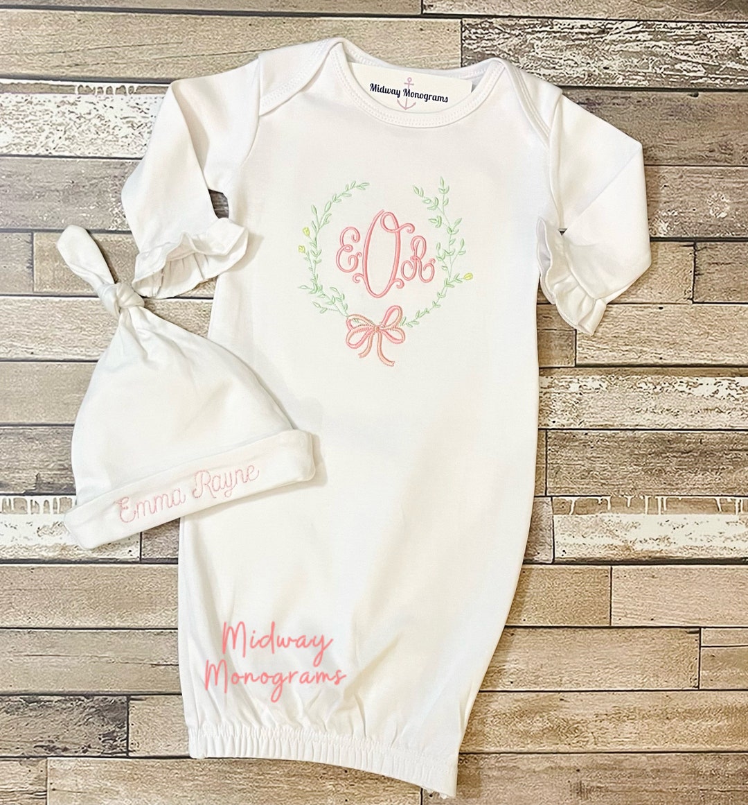 Personalized Baby Girl Gown Set: Ruffle Gown, Monogrammed Hat - Etsy