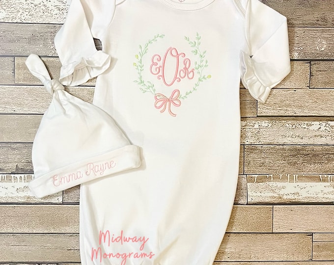 Personalized Baby Girl Gown Set - Ruffle Gown With Hat - Monogrammed ...