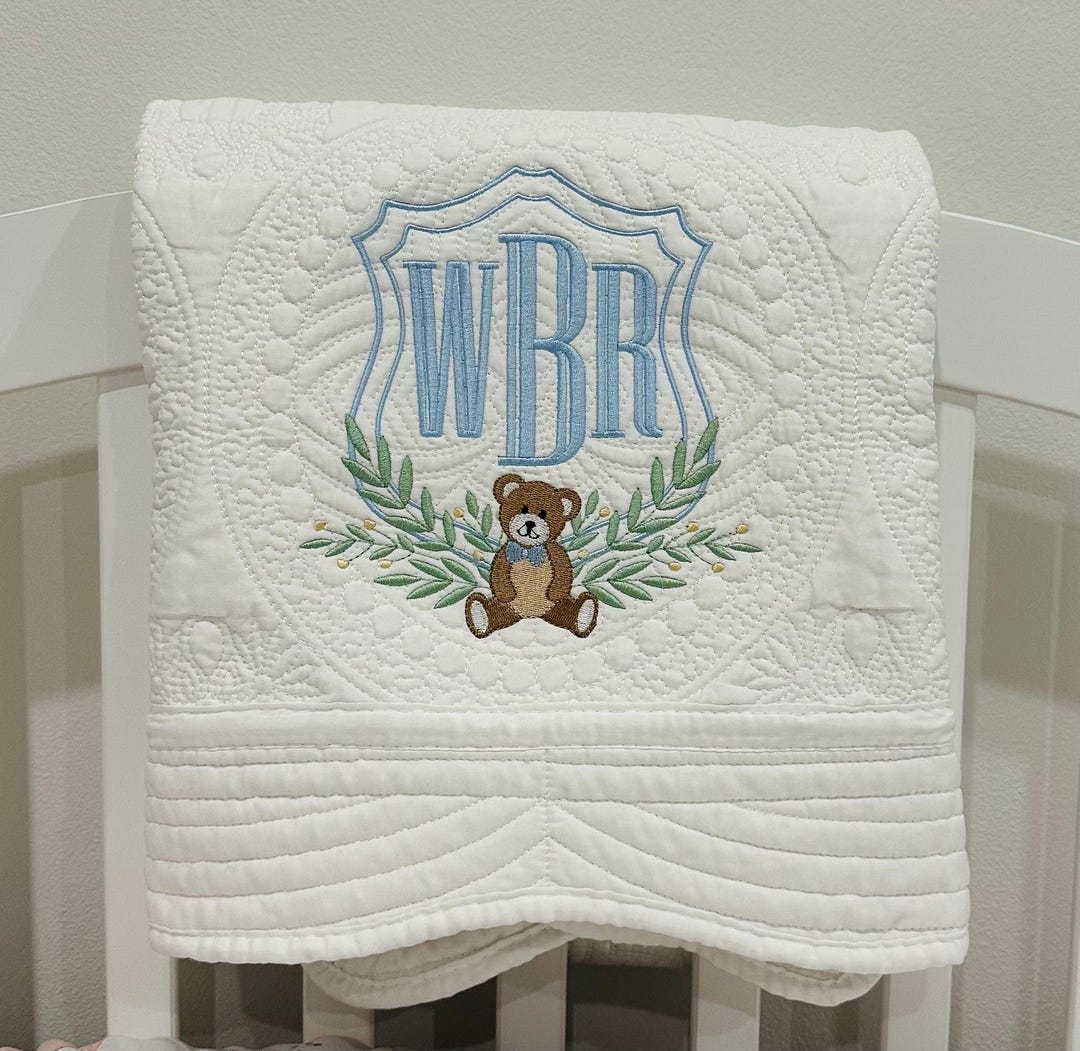 Monogrammed Baby Quilt: Personalized Heirloom Blanket, Embroidered Gift ...