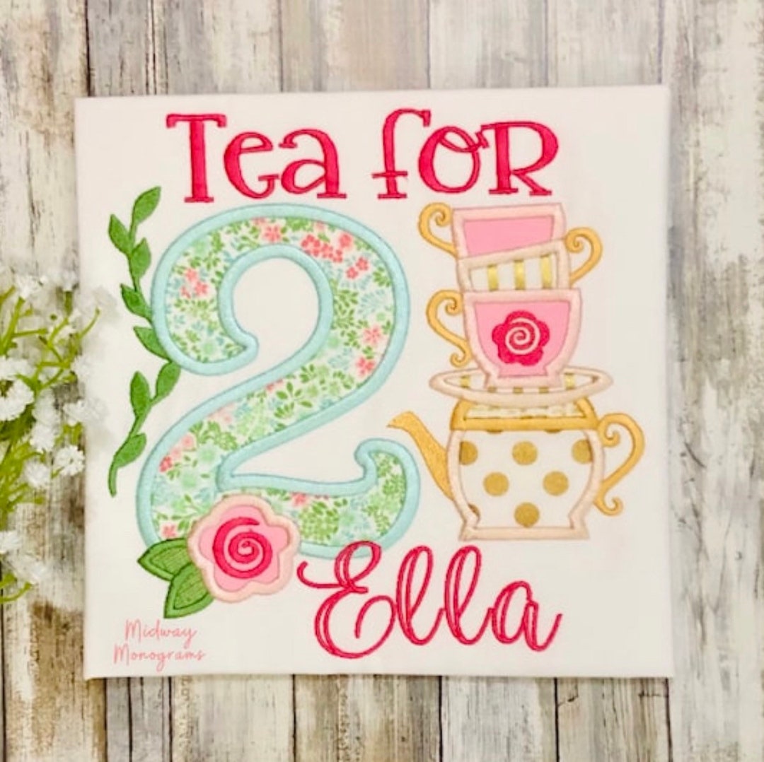 Tea for Two Birthday Shirt - 2nd Birthday Personalized Shirt for Girls ...