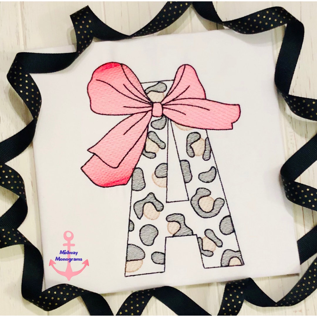 Girls Cheetah Letter With Bow Shirt - Girls Alphabet Shirt ...