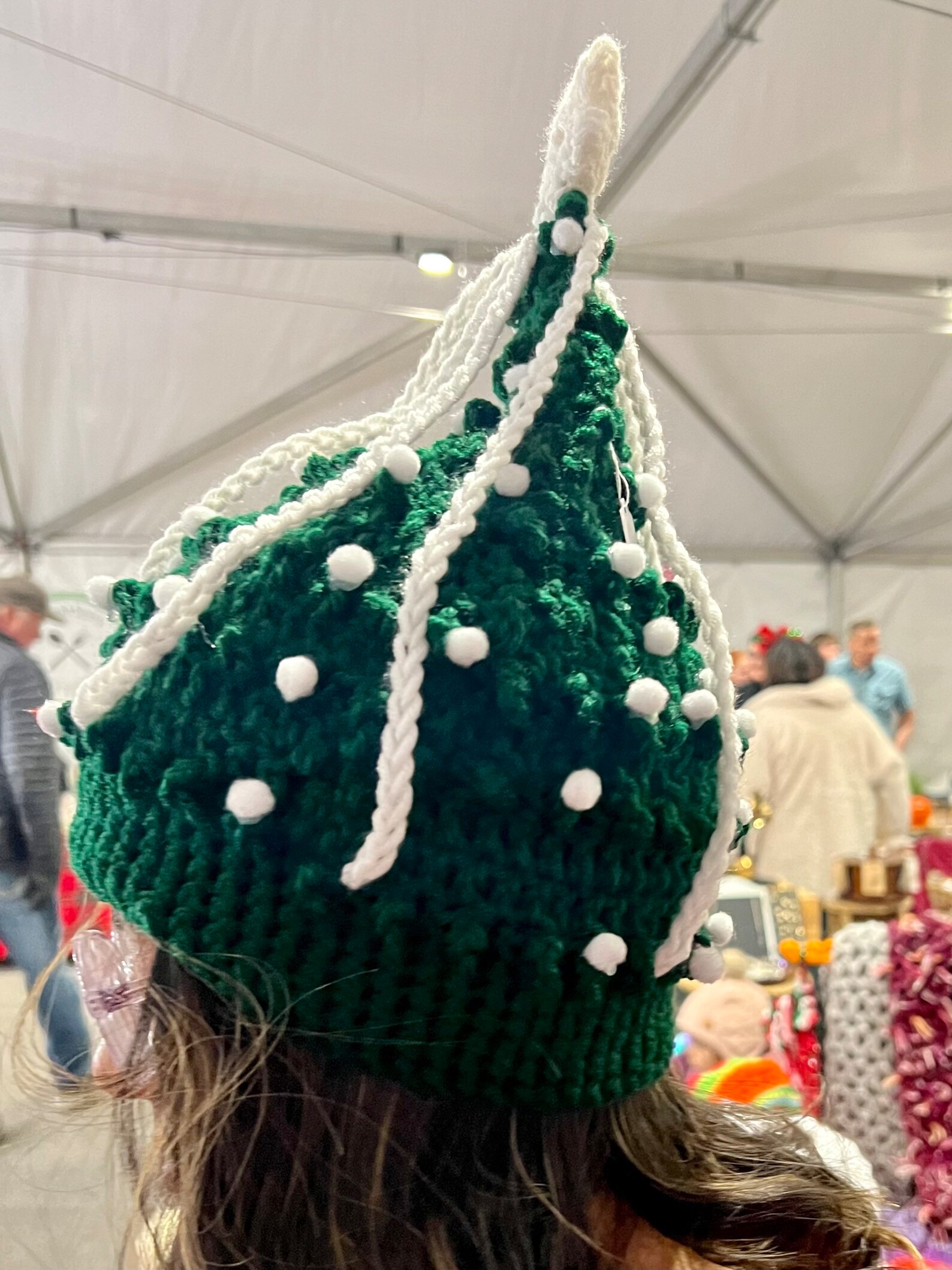 Green Christmas Tree Hat With White Decorations Adult Santa Hat Slouchy ...