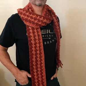 Unisex Long Scarf Rust Orange Mega Scarf Hand Crocheted READY TO SHIP ...