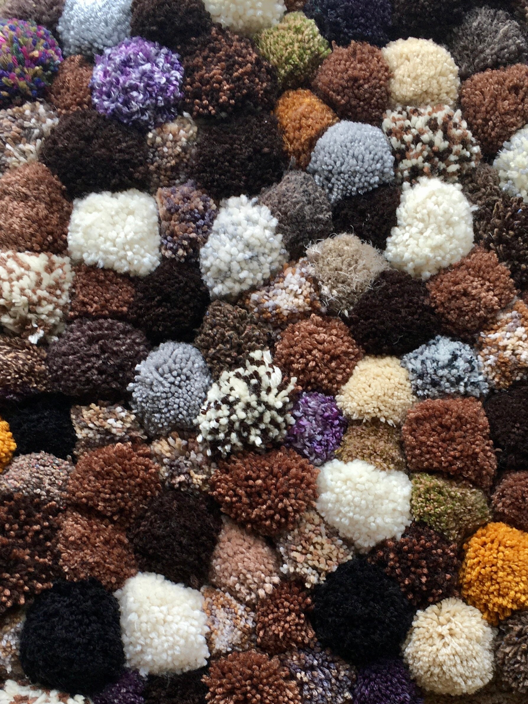 Pom Pom Rug Hand Made Throw Bedside Hearth Rug Wall Hanging Gray Brown ...