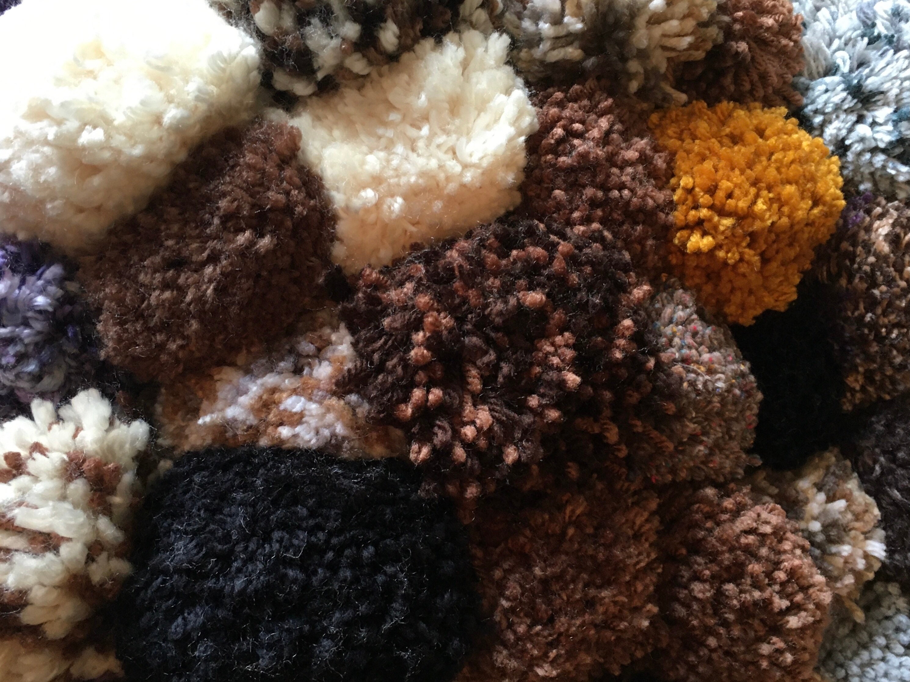 Pom Pom Rug Hand Made Throw Bedside Hearth Rug Wall Hanging Gray Brown ...