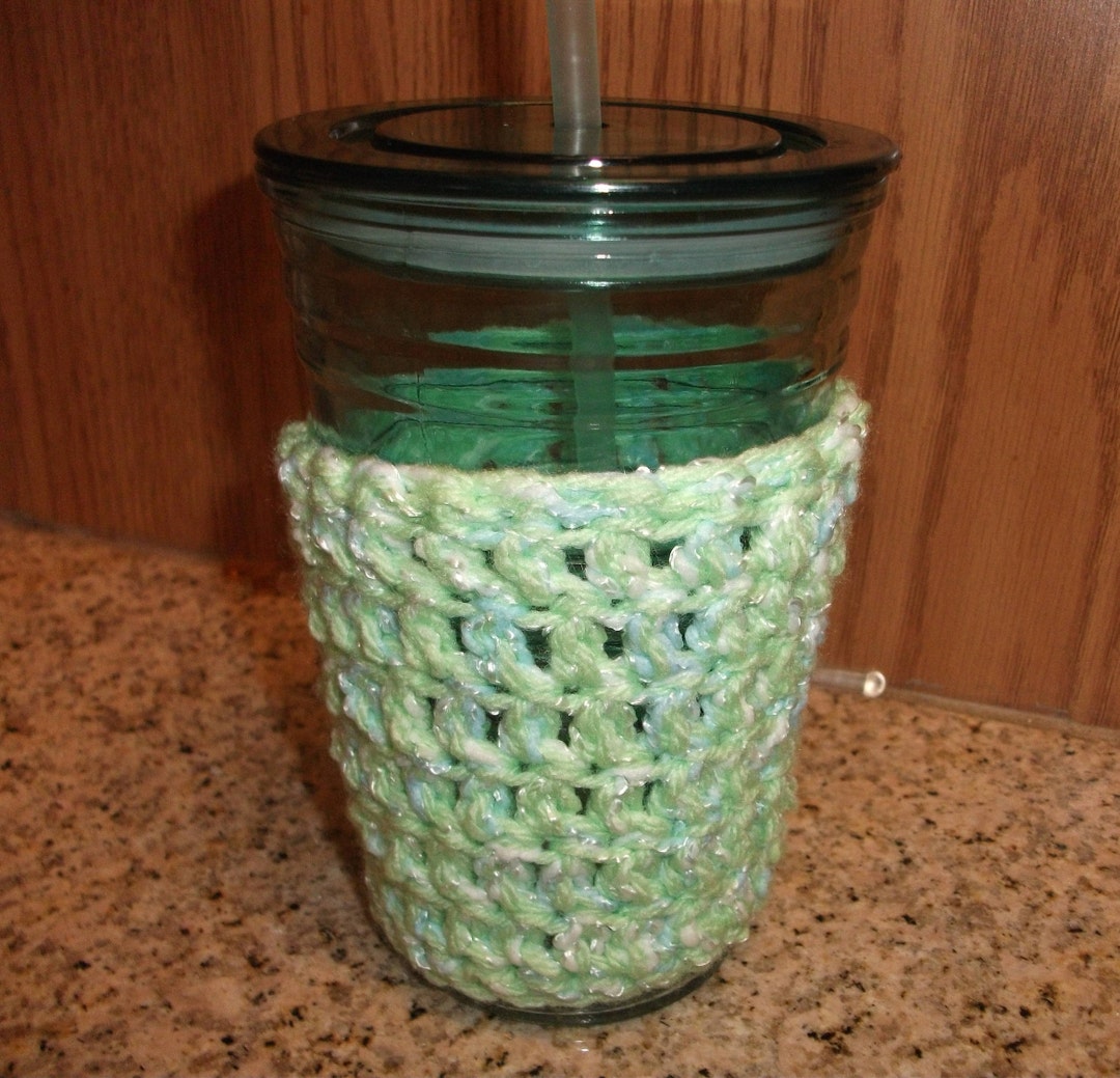 Lime Green Travel Mug Cozy Coffee Cozy Crocheted To-go Cup Sleeve Water ...