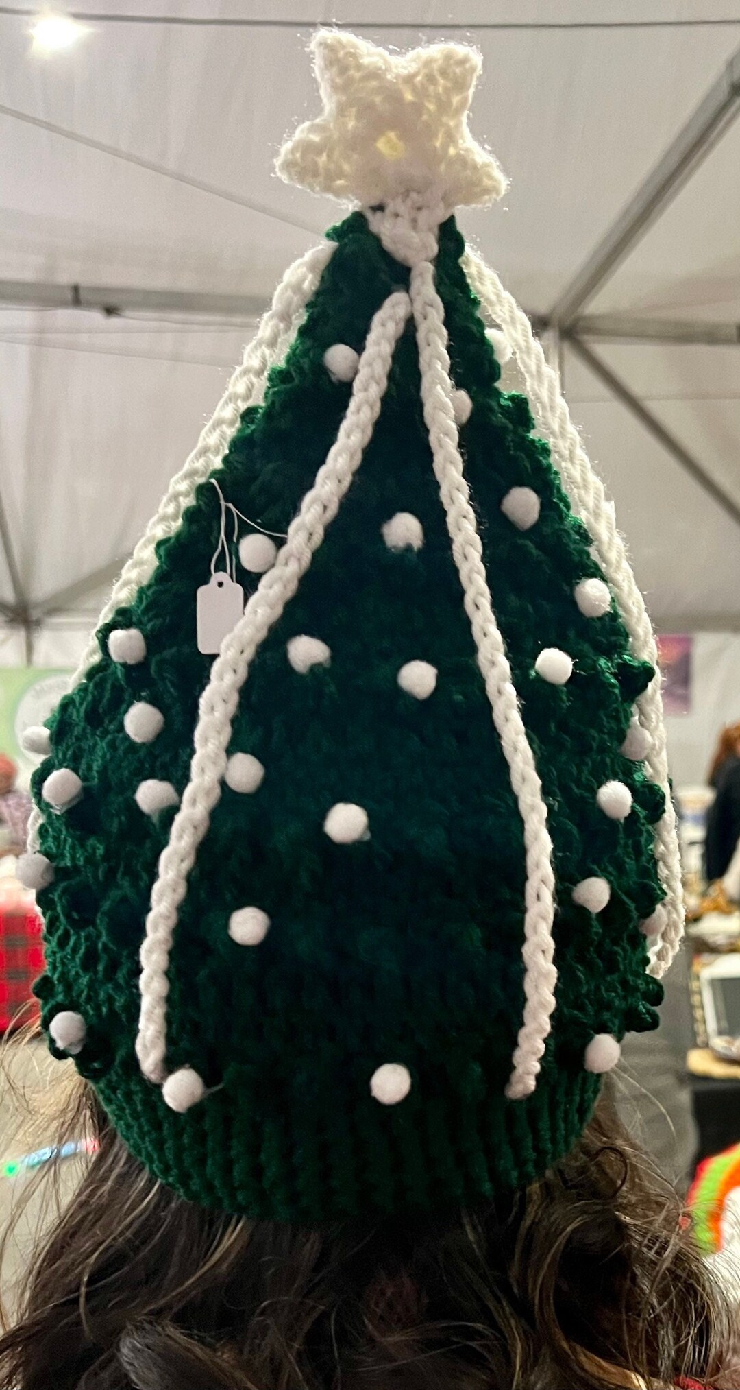 Green Christmas Tree Hat With White Decorations Adult Santa Hat Slouchy ...
