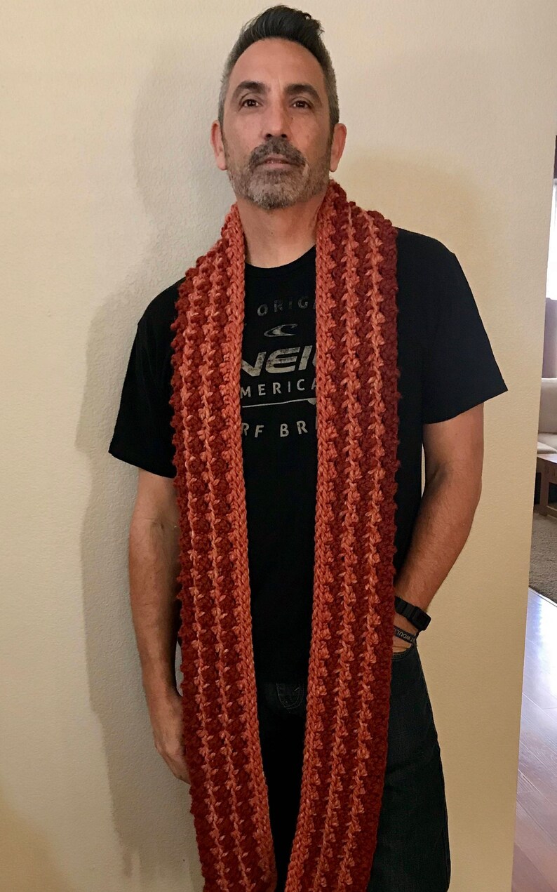 Unisex Long Scarf Rust Orange Mega Scarf Hand Crocheted READY TO SHIP ...