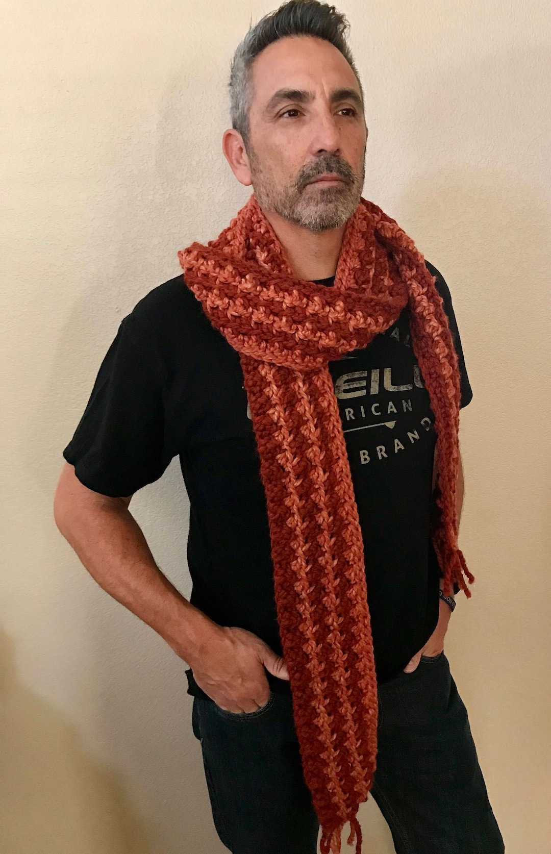 Unisex Long Scarf Rust Orange Mega Scarf Hand Crocheted READY TO SHIP ...
