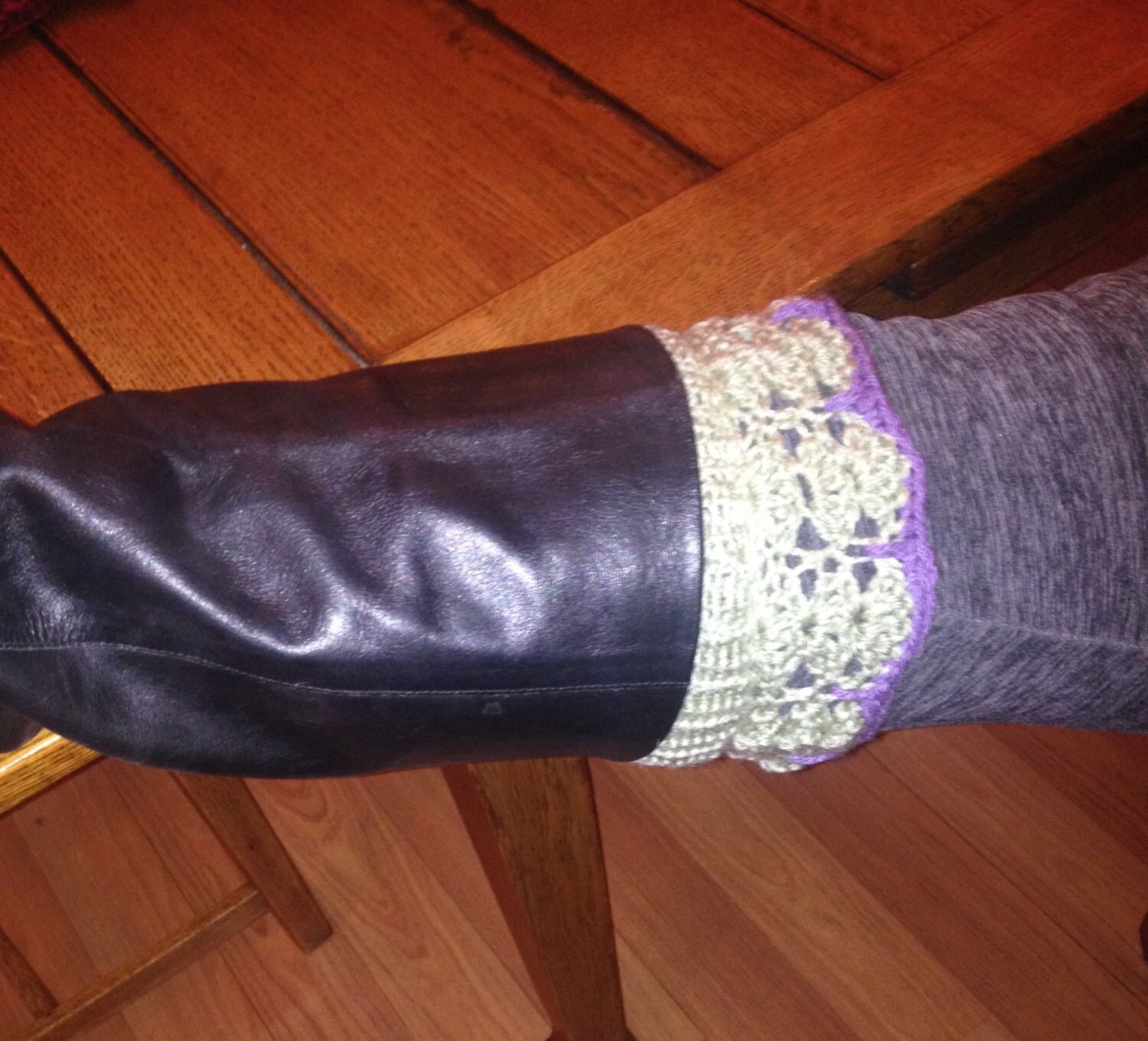 Boot Cuffs Green Purple Ruffle Trim Crochet Western Gift Ready to Ship ...