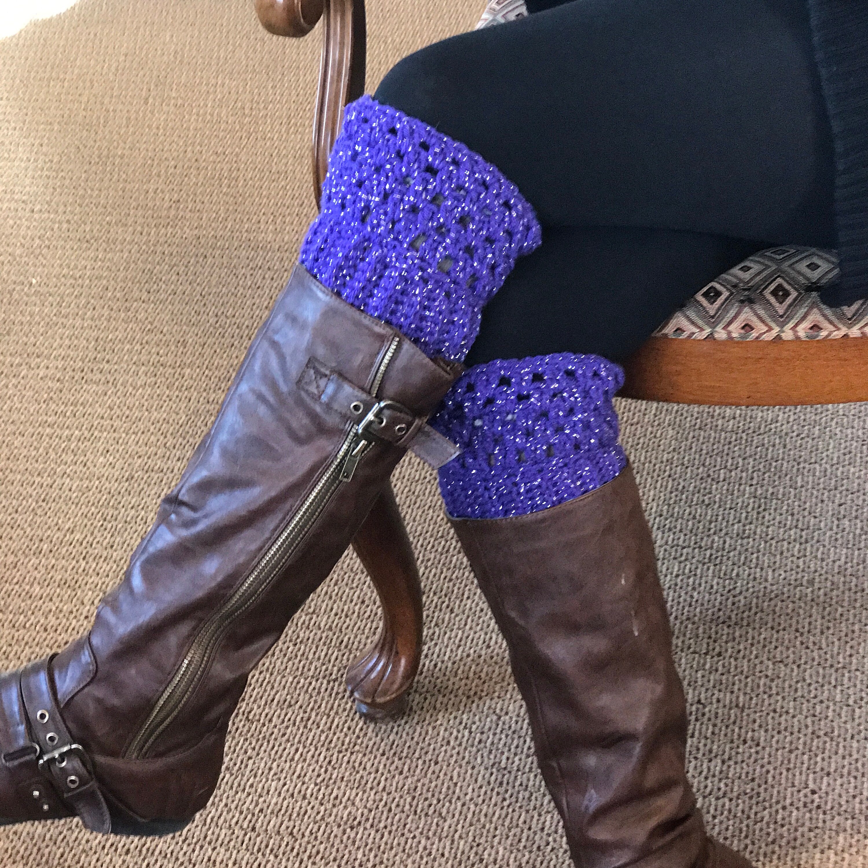 Boot Cuffs Green Purple Ruffle Trim Crochet Western Gift Ready to Ship ...