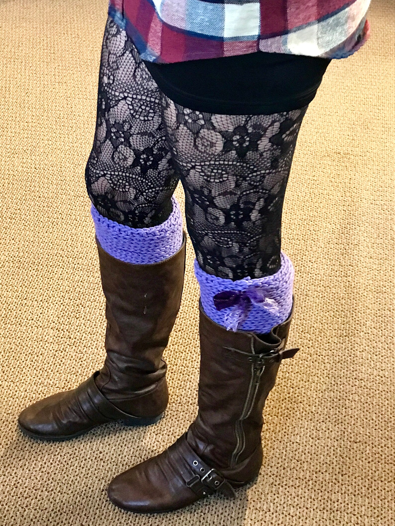 Boot Cuffs Green Purple Ruffle Trim Crochet Western Gift Ready to Ship ...