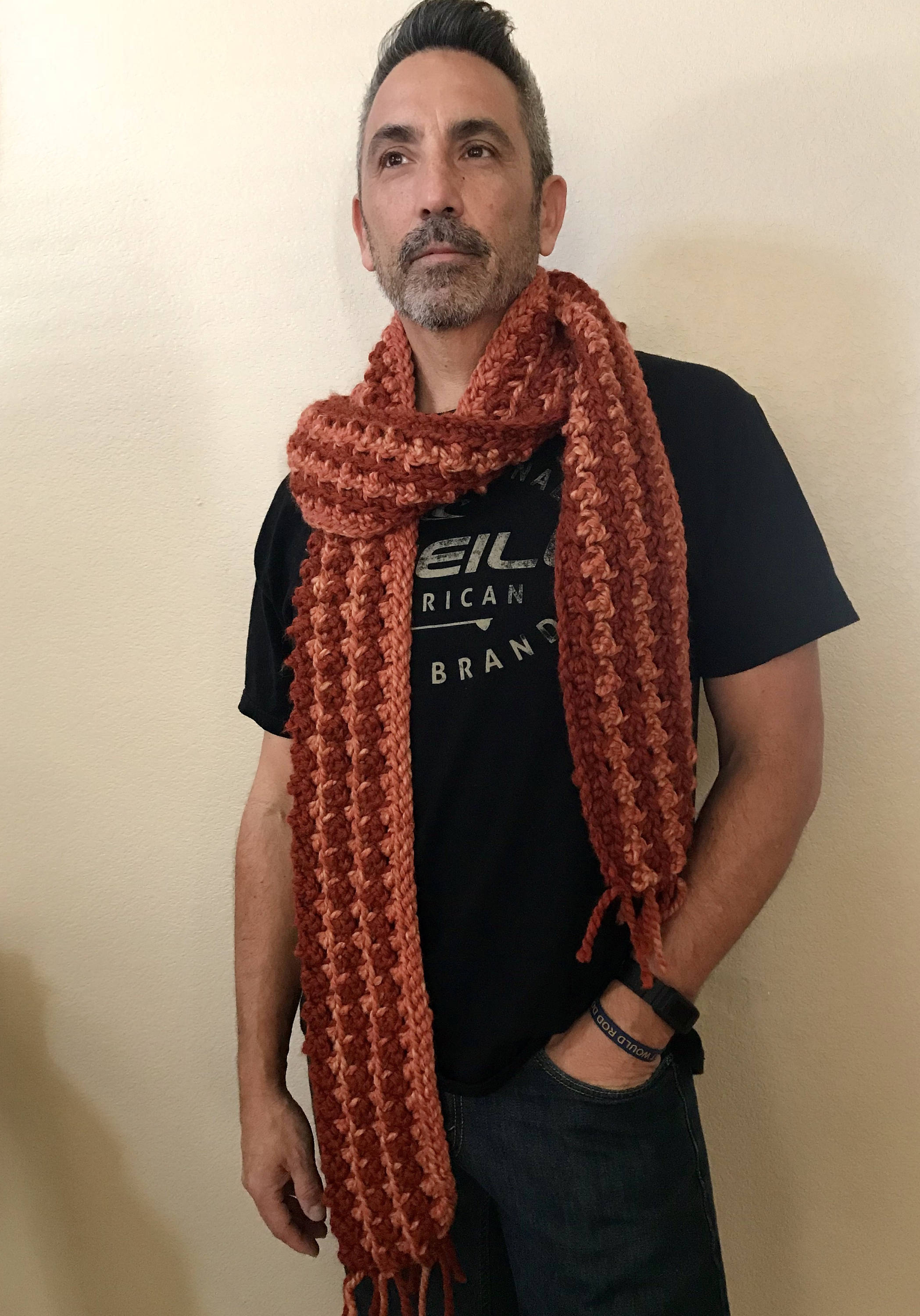 Unisex Long Scarf Rust Orange Mega Scarf Hand Crocheted READY - Etsy