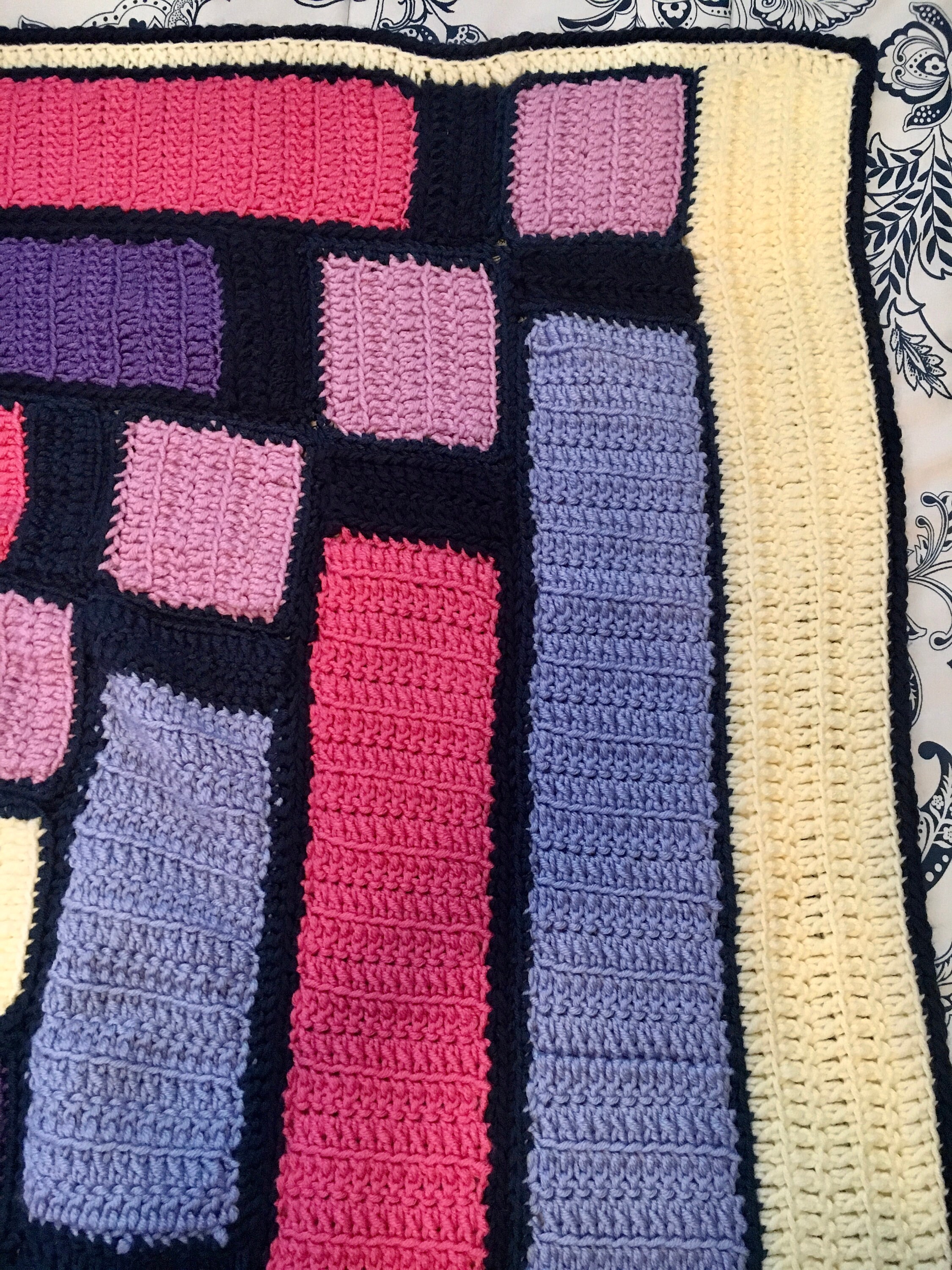 Afghan Throw Color Blocks Blue Purple Cream Pink Black Wedding Gift One ...