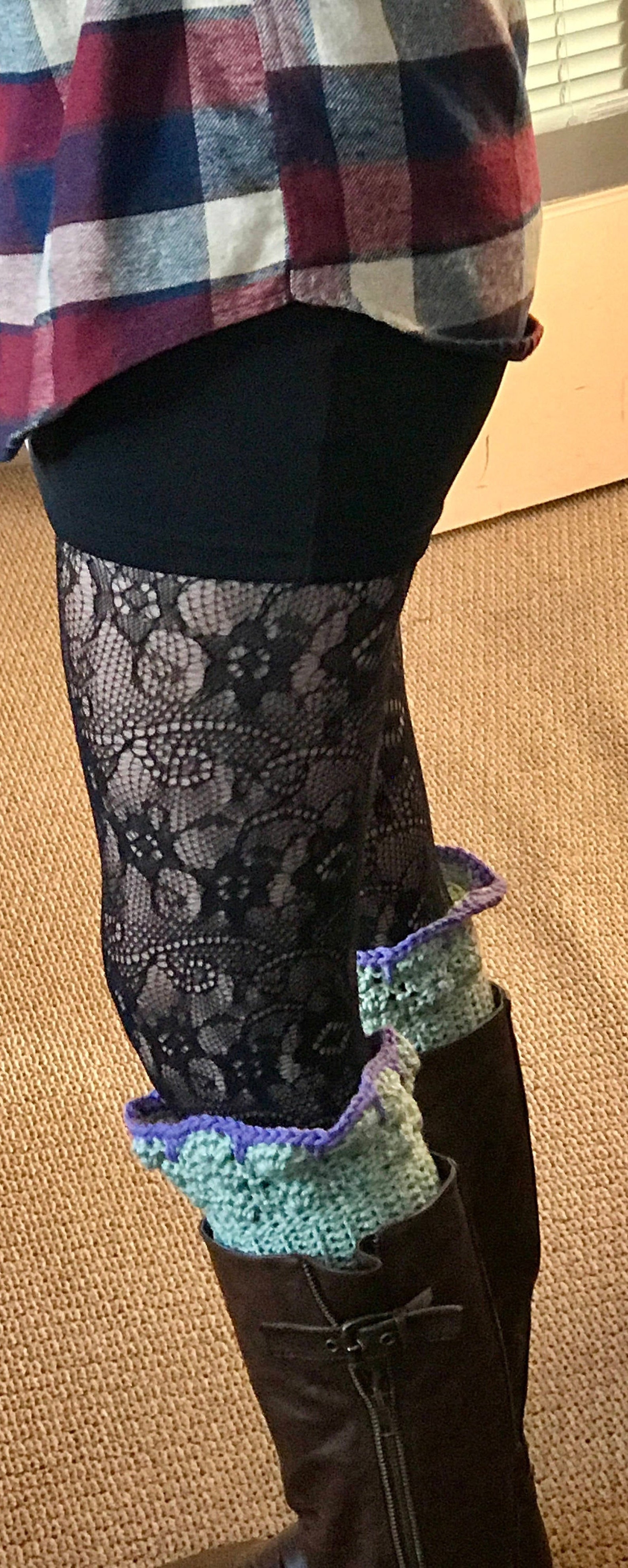 Boot Cuffs Green Purple Ruffle Trim Crochet Western Gift Ready to Ship ...
