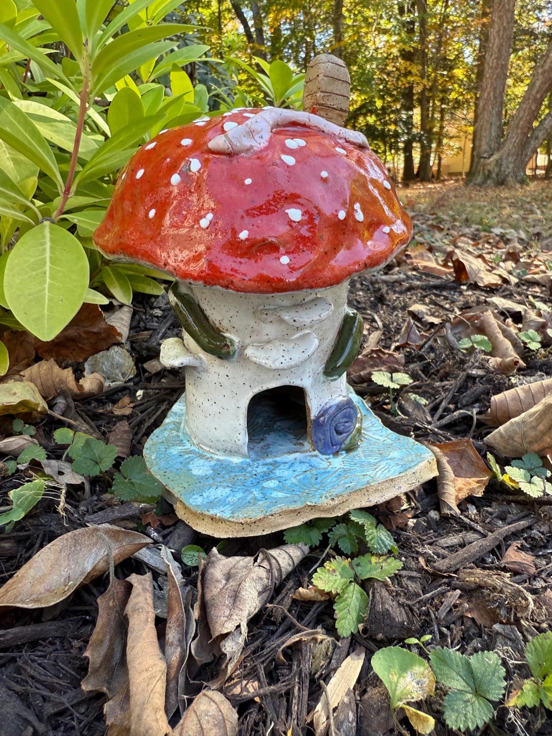 Slug and Snail Mushroom House, Ceramic Mushroom House, Ceramic Fairy ...