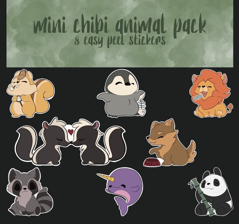 Mini Chibi Animal Sticker Pack - Etsy