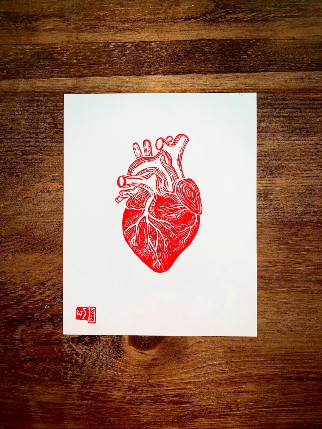 Original Red Heart Lino Cut Block Art Print - Etsy