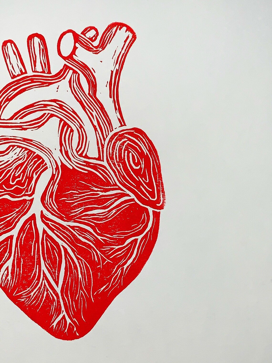 Original Red Heart Lino Cut Block Art Print | Etsy