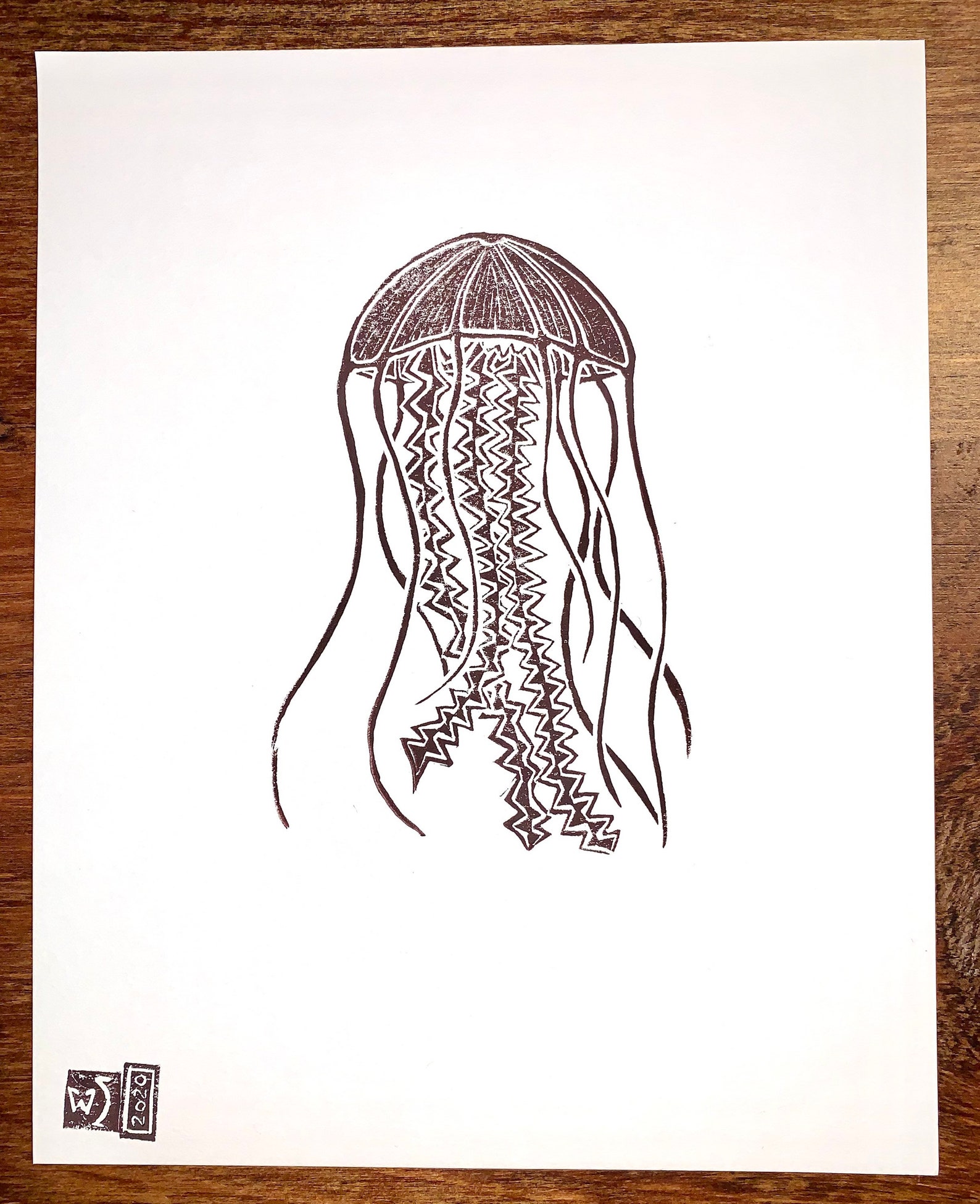 Original Jellyfish Sea Life Linocut Art Block Print - Etsy
