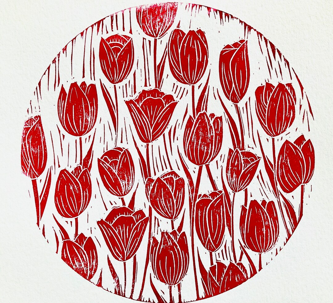 Original Tulip Field Linocut Block Print Minimalist - Etsy
