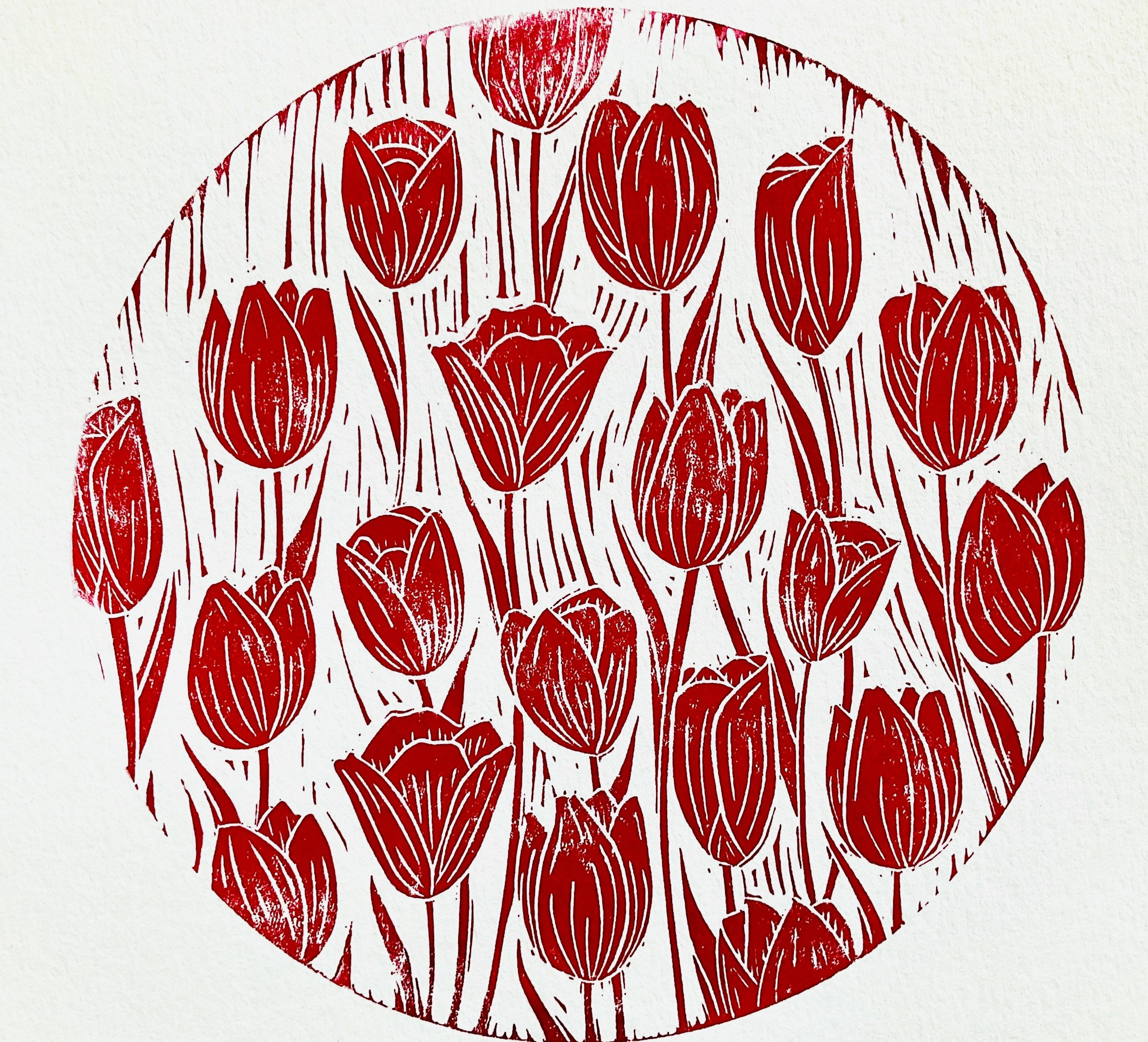 Original Tulip Field Linocut Block Print Minimalist - Etsy