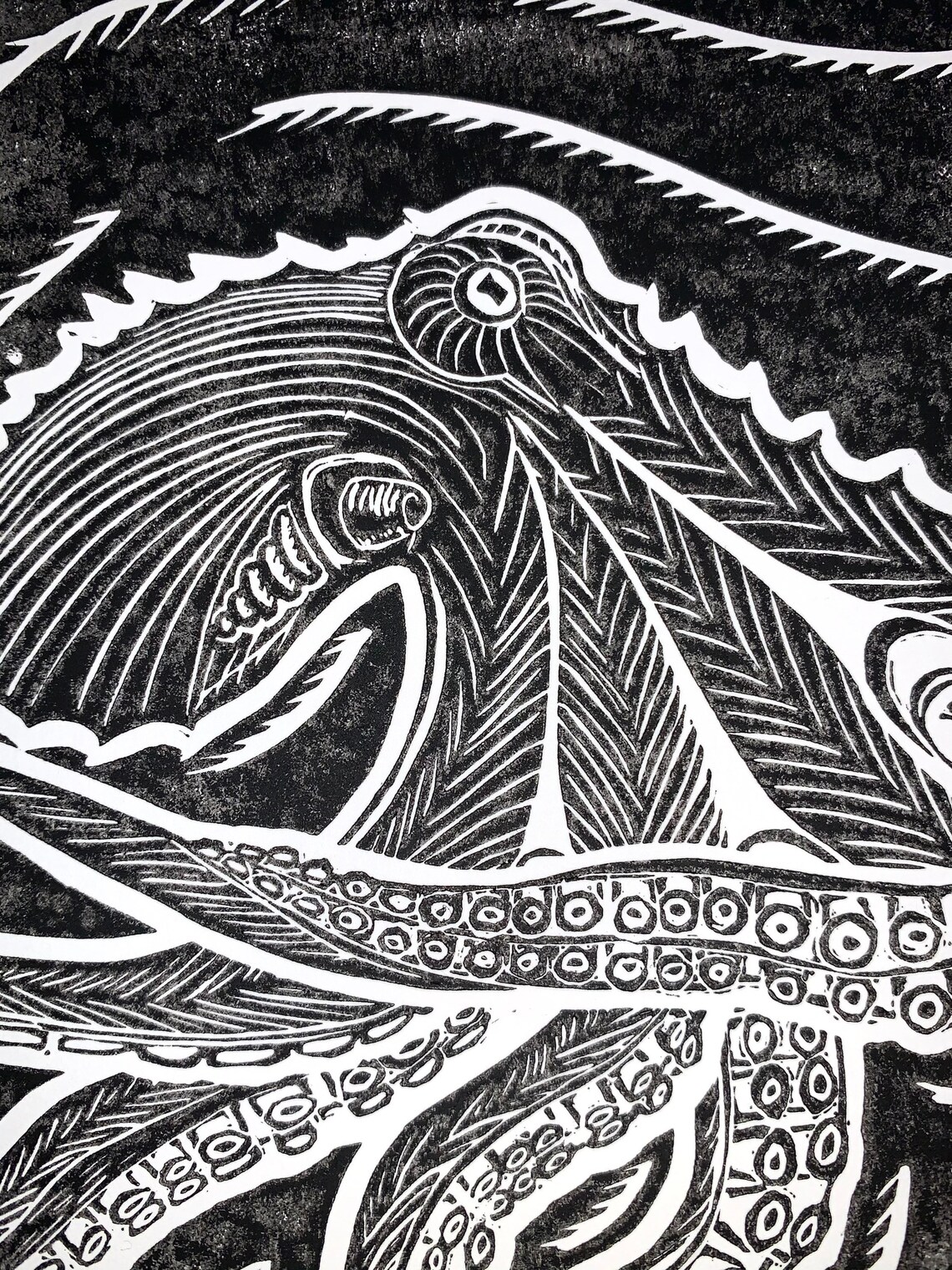 Original Octopus Sea Life Linocut Block Art Print - Etsy