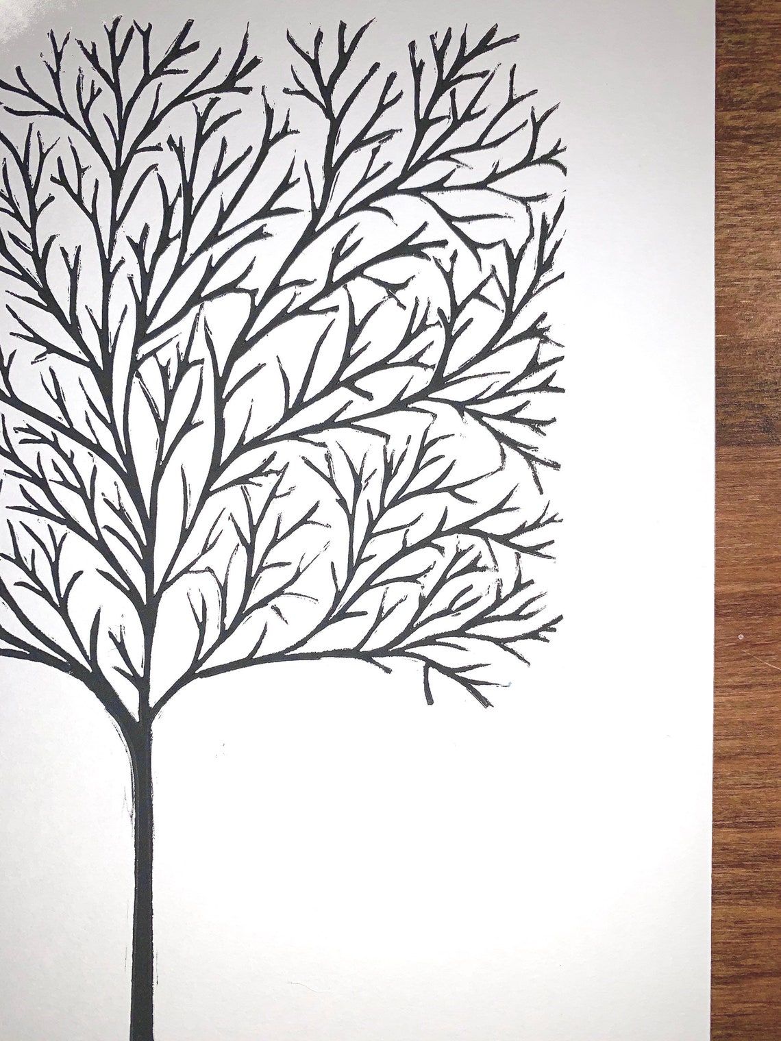 Original Winter Tree Linocut Block Print Black Minimalist - Etsy