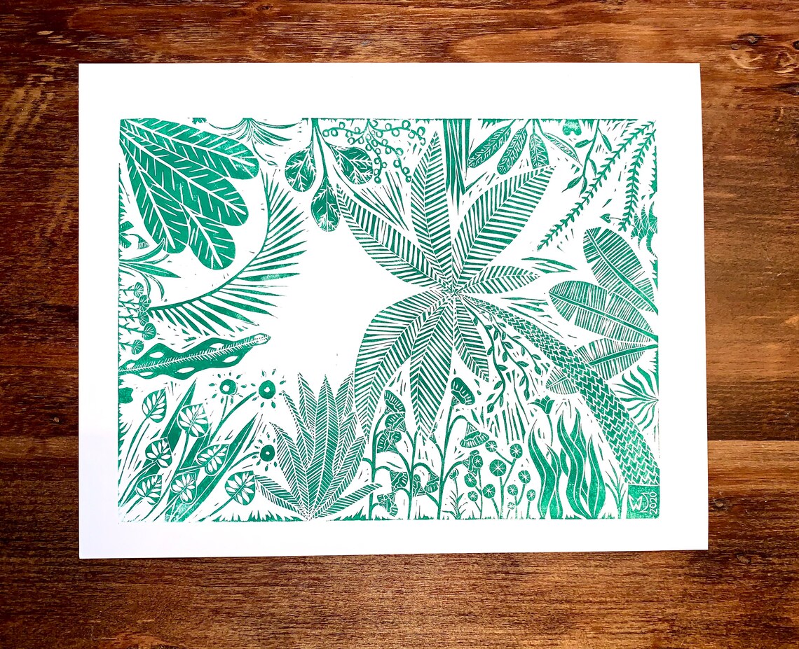 Botanical Linocut Block Print Jungle Palm Monstera Calathea - Etsy