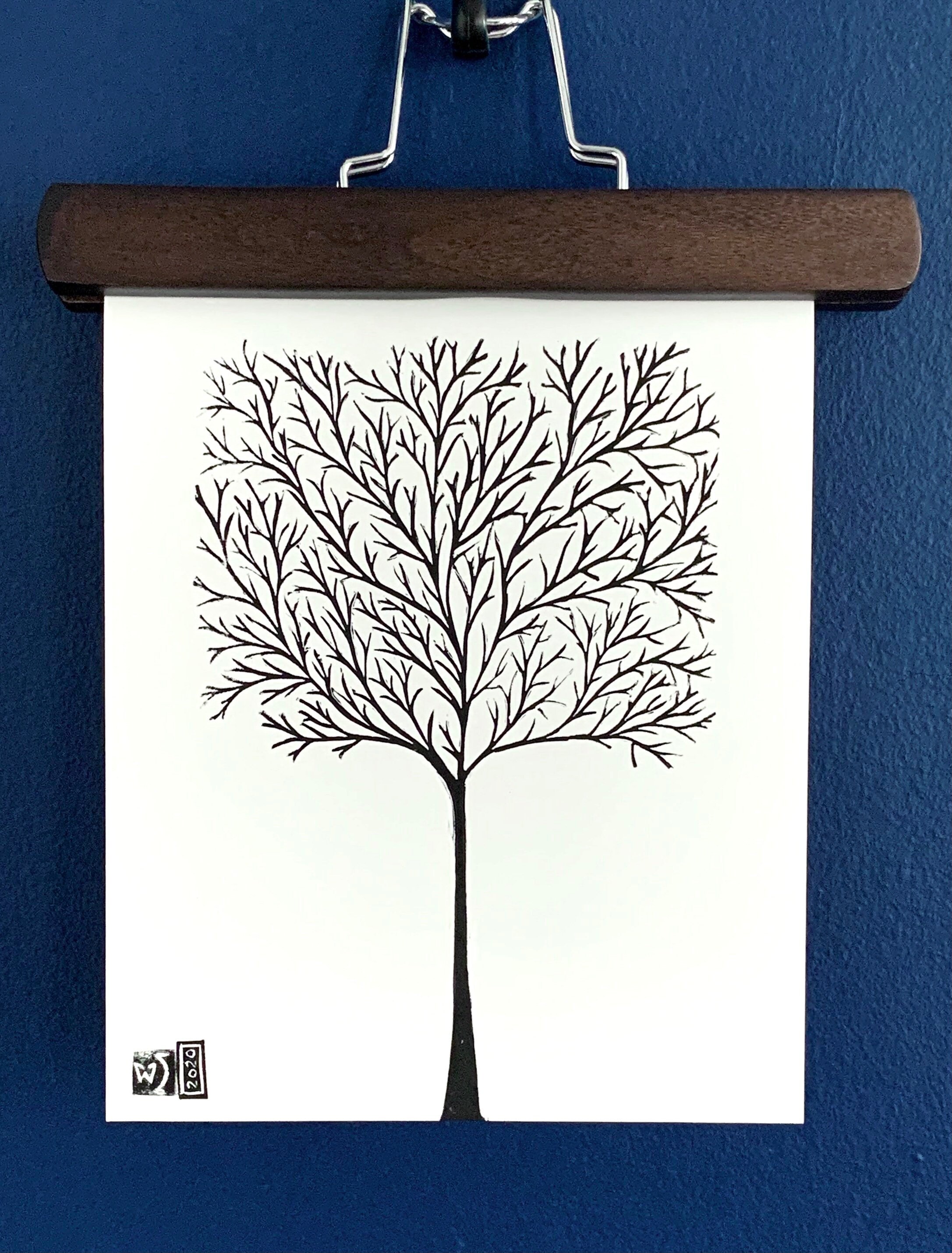 Original Winter Tree Linocut Block Print Black Minimalist - Etsy