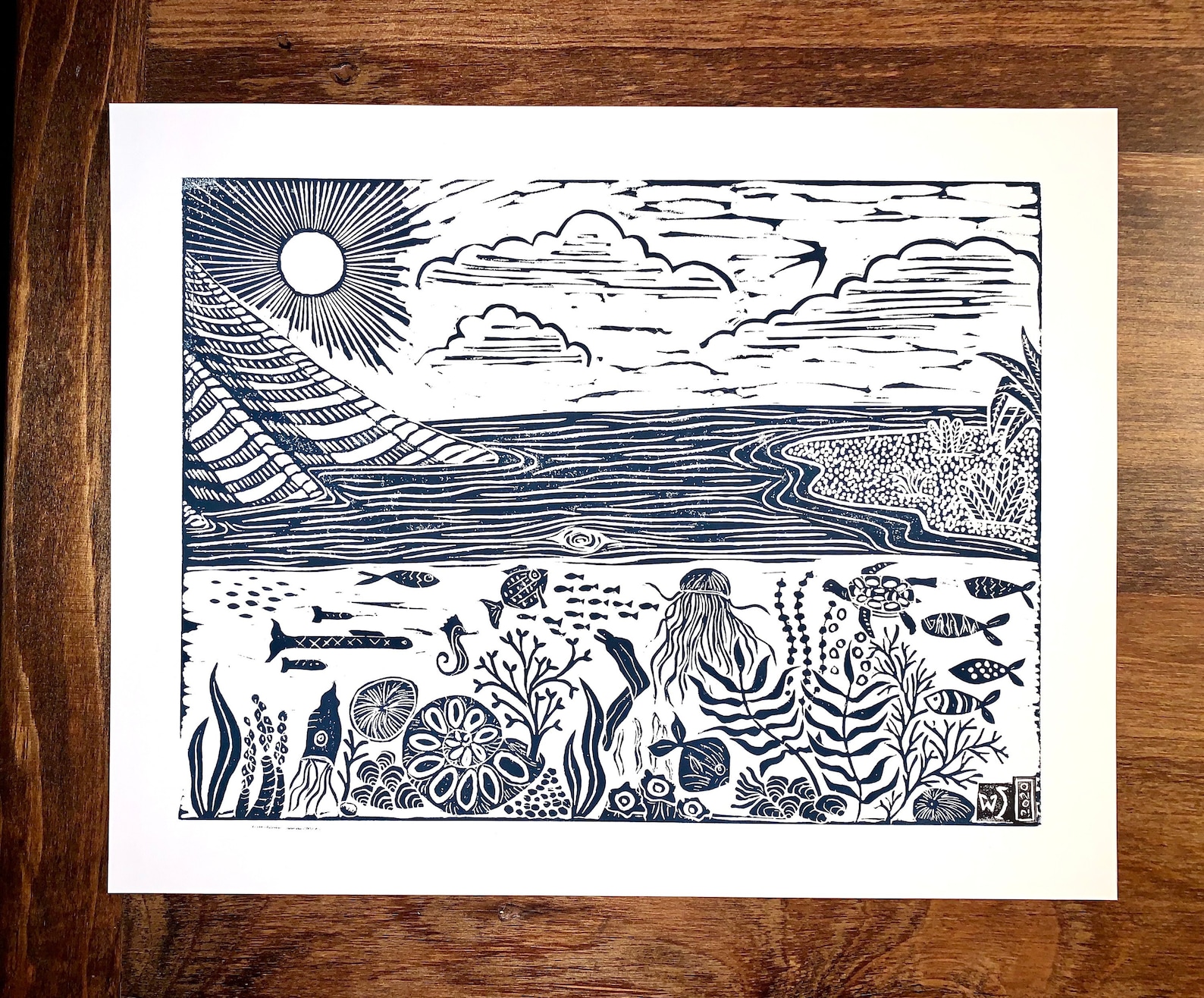 Original Sea Life Scenic Linocut Block Art Print - Etsy Canada
