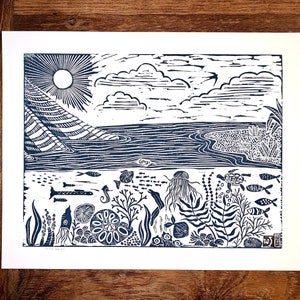 Original Sea Life Scenic Linocut Block Art Print - Etsy Canada