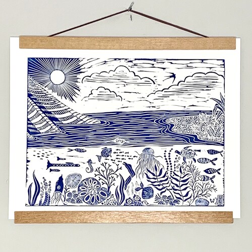 Original Sea Life Scenic Linocut Block Art Print - Etsy Canada
