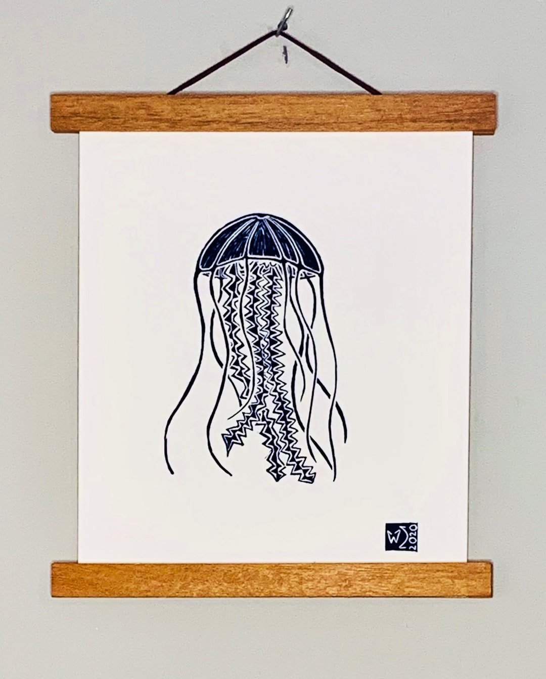 Original Jellyfish Sea Life Linocut Art Block Print - Etsy