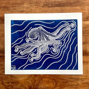 Original Octopus Sea Life Linocut Block Art Print - Etsy