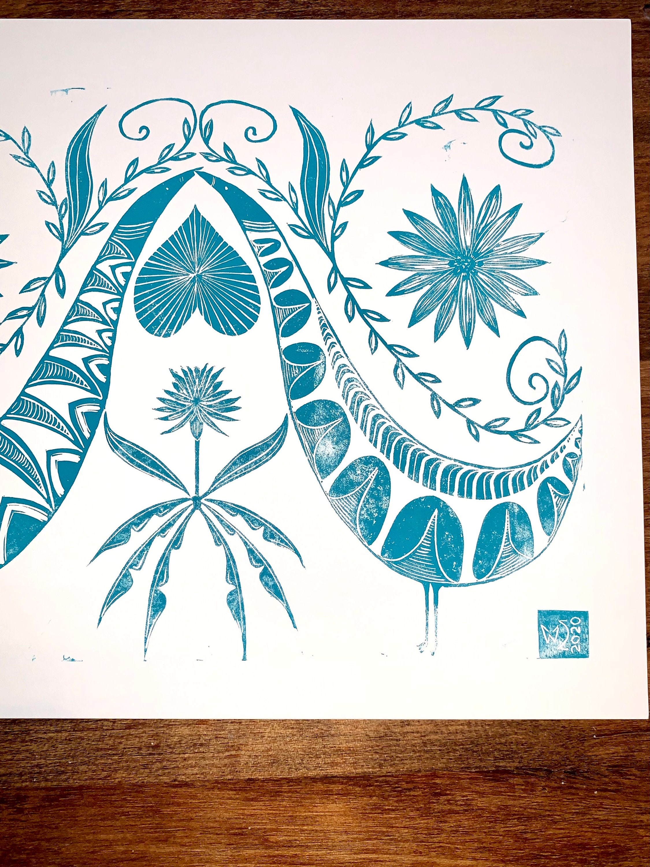 Original Love Birds Folk Linocut Block Art Print - Etsy