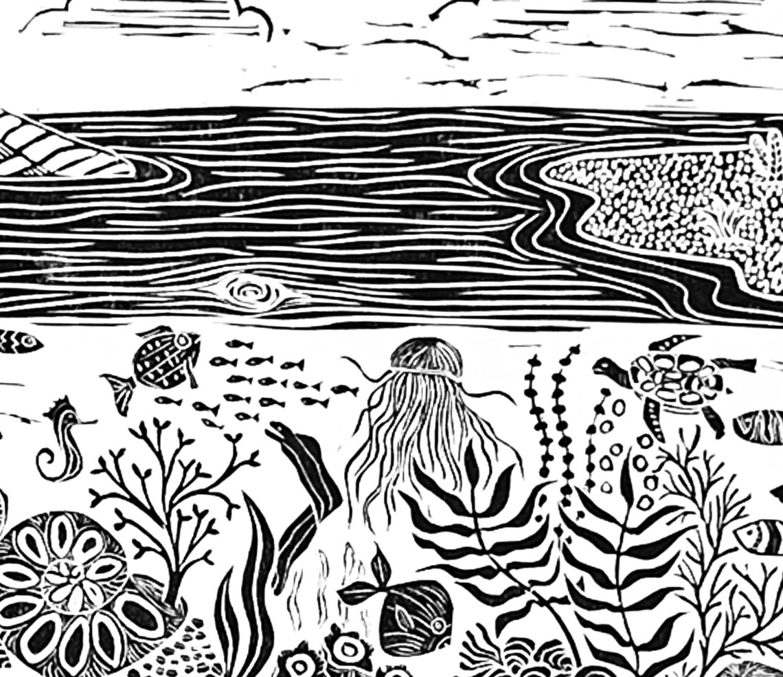 Original Sea Life Scenic Linocut Block Art Print - Etsy Canada
