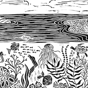 Original Sea Life Scenic Linocut Block Art Print - Etsy