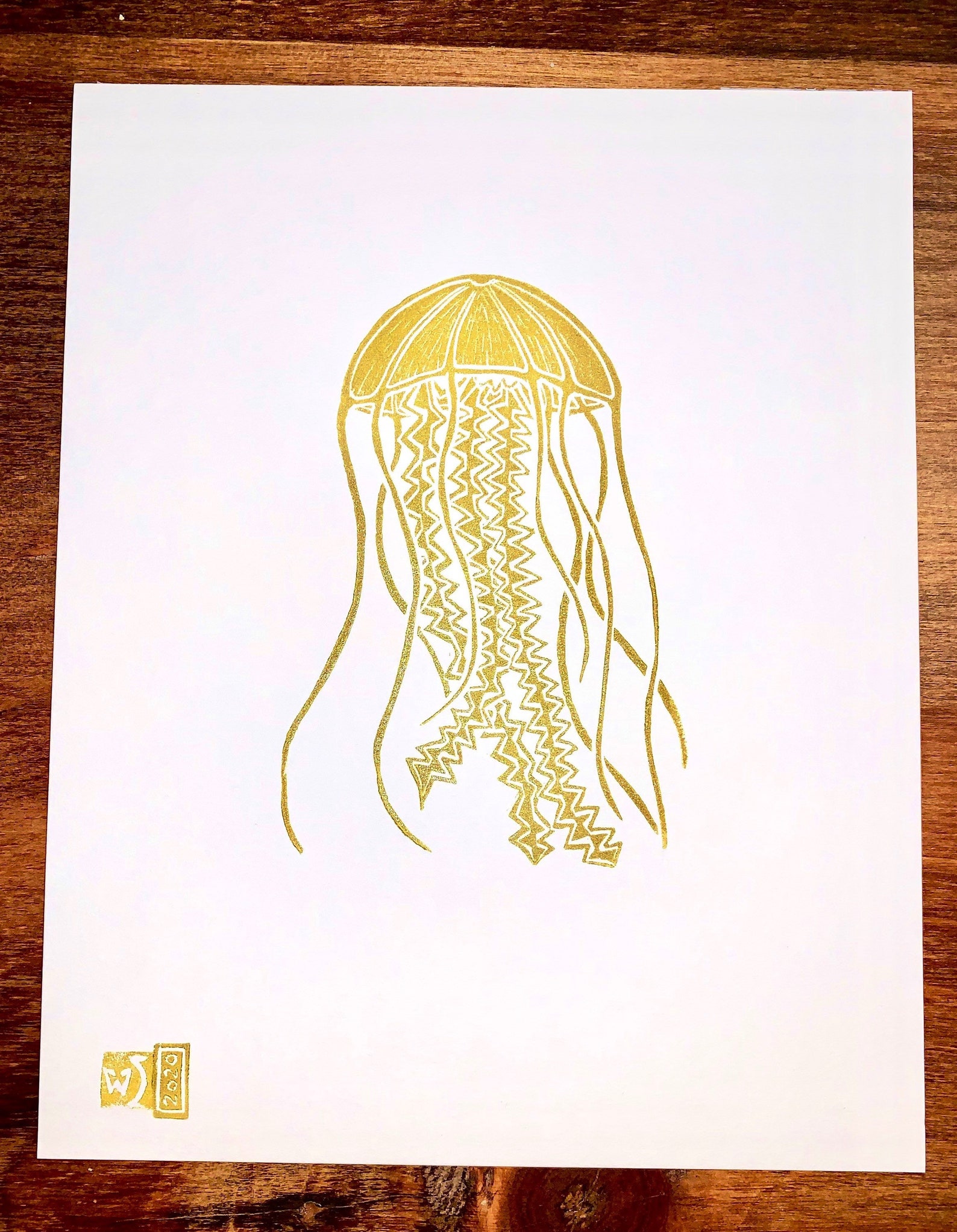 Original Jellyfish Sea Life Linocut Art Block Print - Etsy