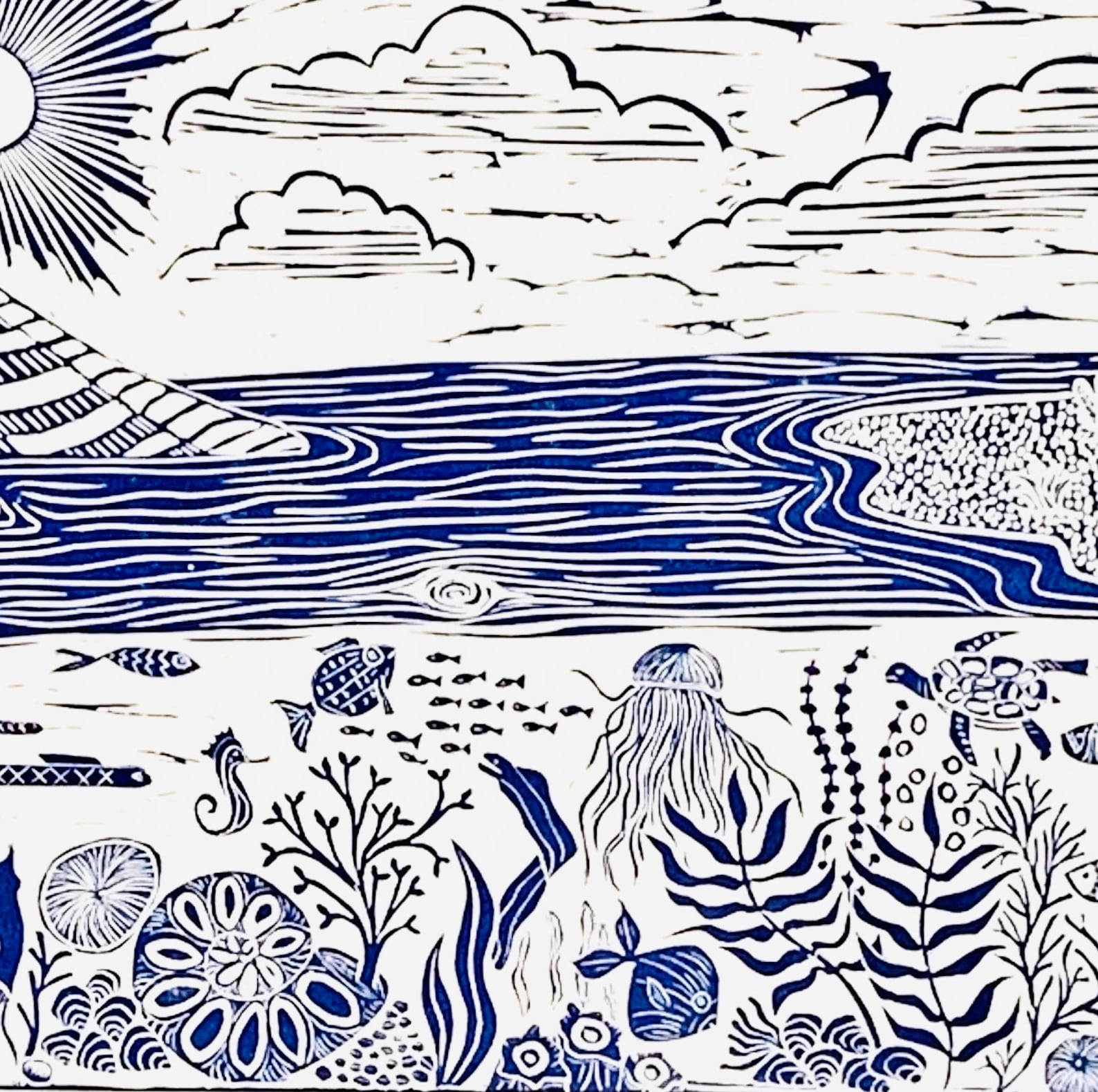 Original Sea Life Scenic Linocut Block Art Print - Etsy Canada