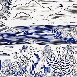 Original Sea Life Scenic Linocut Block Art Print - Etsy Canada