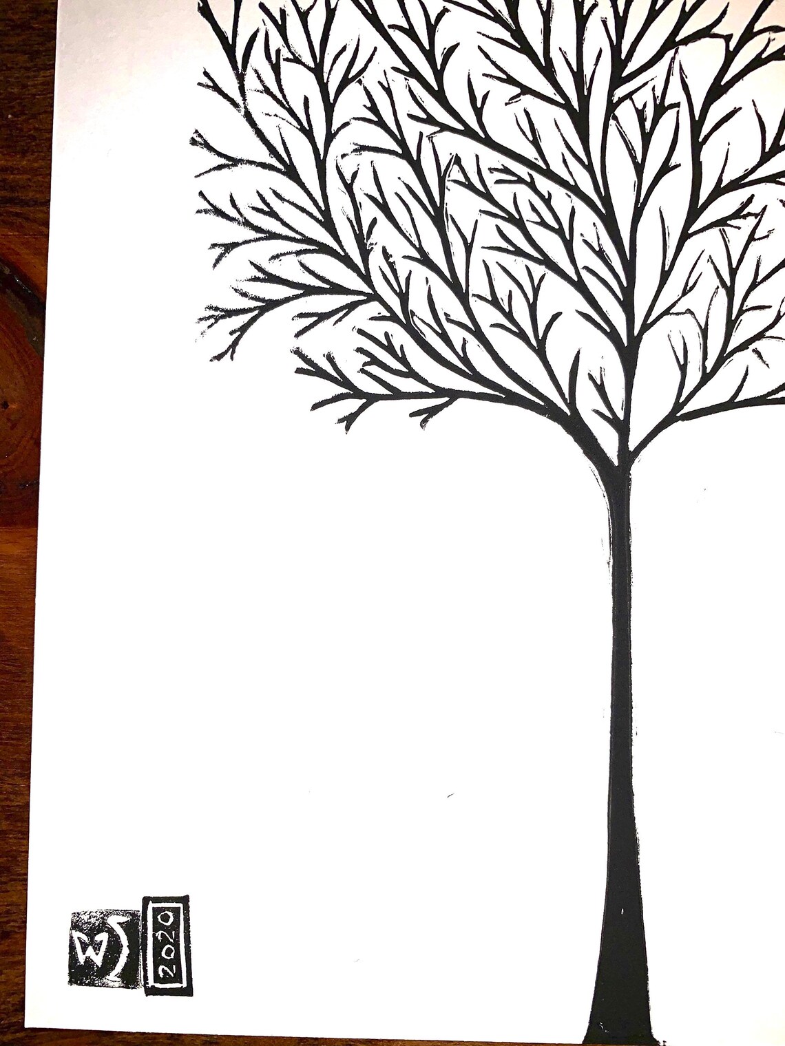 Original Winter Tree Linocut Block Print Black Minimalist - Etsy