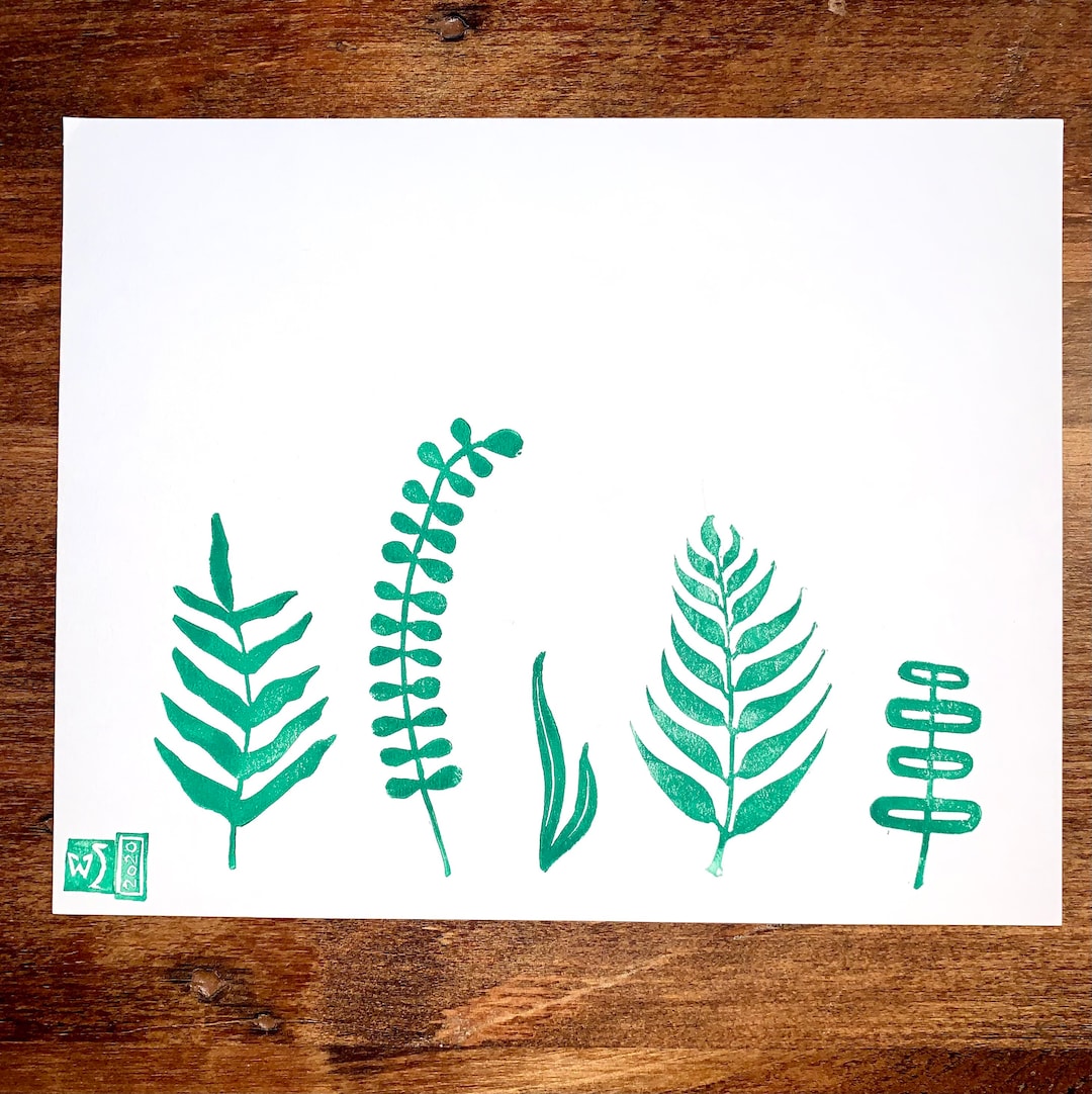 Original Botanical Foliage Linocut Block Print Minimalist - Etsy