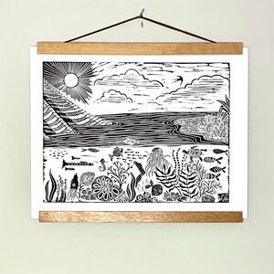 Original Sea Life Scenic Linocut Block Art Print - Etsy Canada