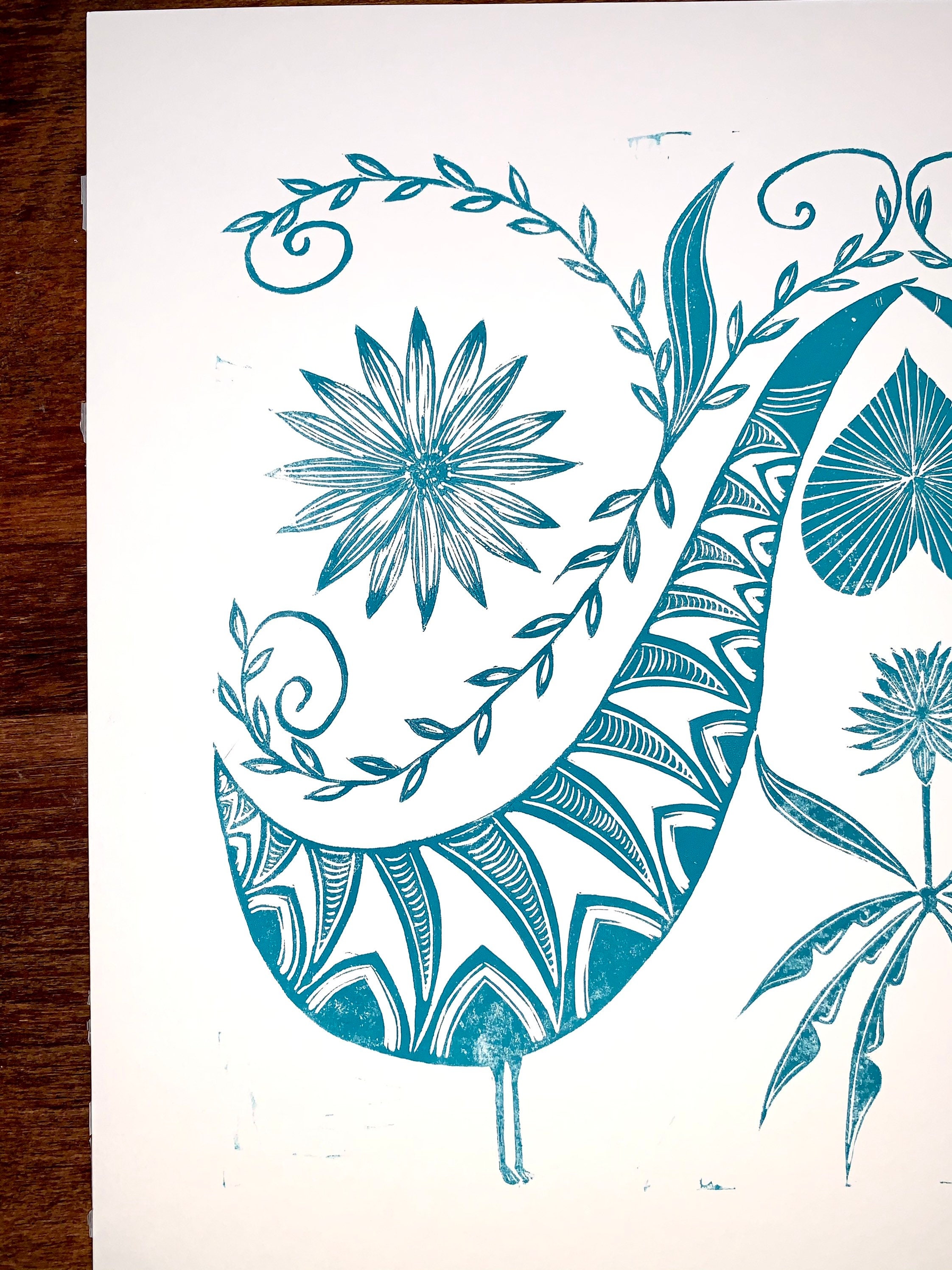 Original Love Birds Folk Linocut Block Art Print - Etsy